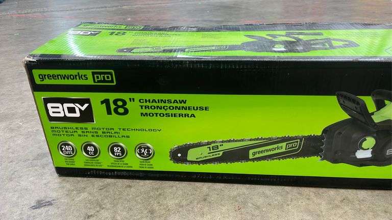 GREENWORKS PRO 80V 18" CHAINSAW IN BOX - Earl's Auction Company