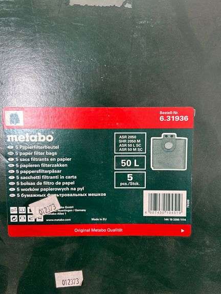 BOX OF METABO DISPOSAL BAGS & (3) BOXES OF PAPER FILTER BAGS - Earl's ...