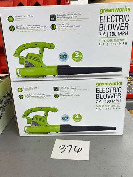 (2) GREENWORKS ELECTRIC BLOWERS IN BOXES - Earl's Auction Company