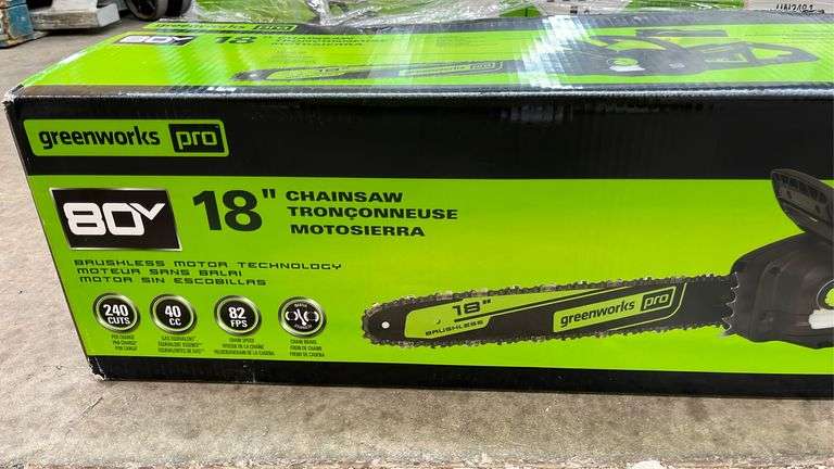 GREENWORKS PRO 80V 18" CHAINSAW IN BOX - Earl's Auction Company