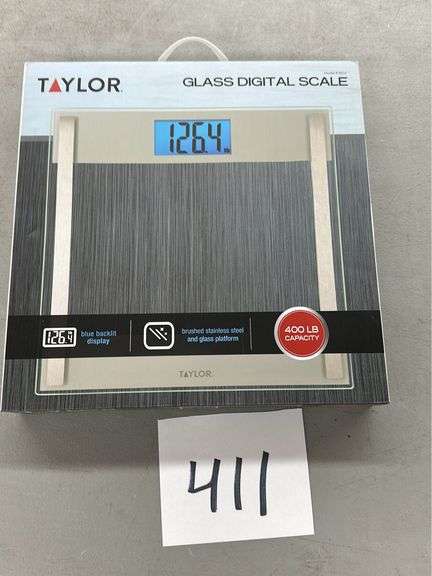 TAYLOR GLASS DIGITAL SCALE IN BOX - Earl's Auction Company