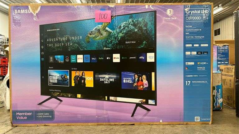 SAMSUNG 75" CRYSTAL UHD CU7000D 4K SMART TV IN BOX - Earl's Auction Company