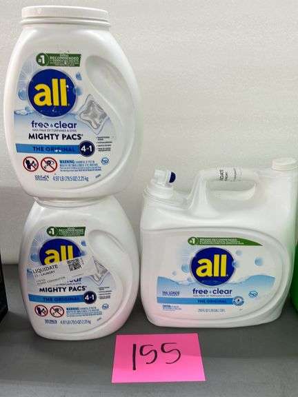 3PC LOT OF ALL FREE & CLEAR LAUNDRY DETERGENT - LIQUID & MIGHTY PACS ...