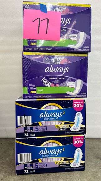 (4) BOXES OF ALWAYS WOMENS LINERS - Earl's Auction Company