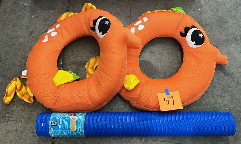 DELUXE POOL NOODLE & (2) FISH MESH POOL FLOATS - BLUE & ORANGE - Earl's ...
