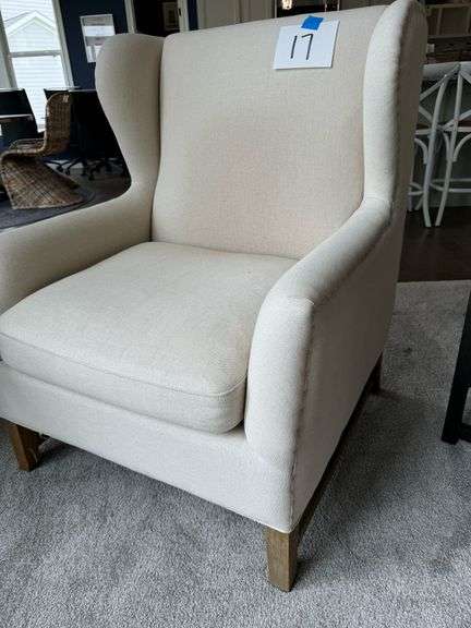 WINGBACK ACCENT CHAIR - BEIGE - Earl's Auction Company