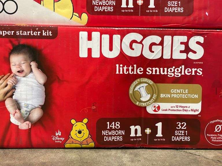 (4) BOXES OF HUGGUIES DIAPERS SIZE N-1 - Earl's Auction Company