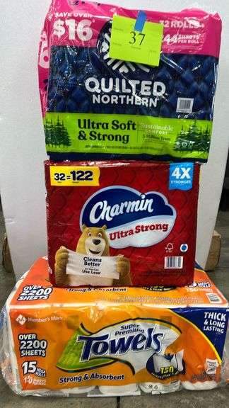 (3) PACKS OF PAPER TOWELS/ TOILET PAPER - MM, QUILTED NORTHERN ...