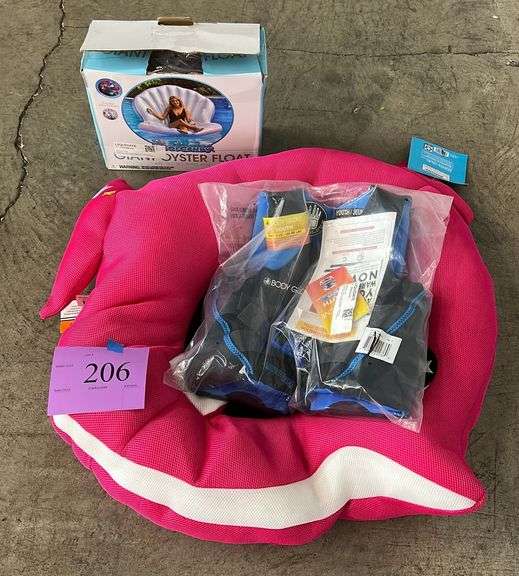 3PC POOL LOT - LIFE JACKET, MESH FLOAT & OYSTER FLOAT - Earl's Auction ...