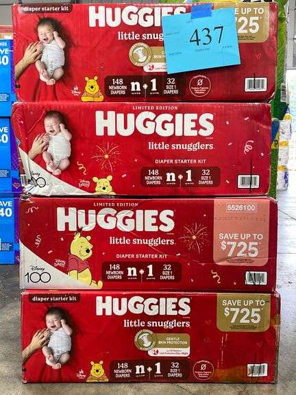 (4) BOXES OF HUGGUIES DIAPERS SIZE N-1 - Earl's Auction Company