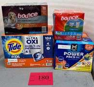 4PC LAUNDRY LOT - DETERGENT PODS & DRYER SHEETS - Earl's Auction Company