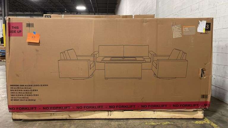 AS IS - SUNBRELLA OLYMPUS 4PC FIRE PIT SET IN BOXES (INCOMPLETE) - Earl ...