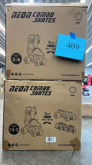 (2) PAIRS OF KIDS NEON COMBO SKATES IN BOXES - PINK - Earl's Auction ...