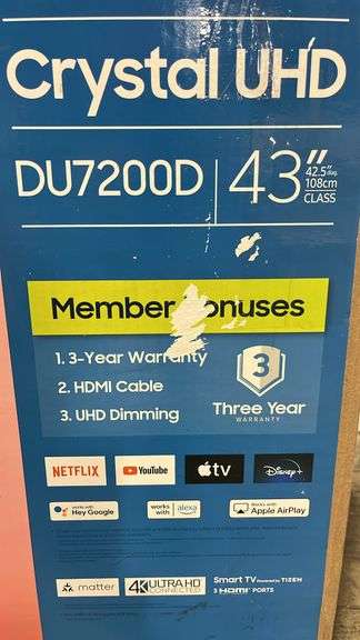 SAMSUNG 43" DU7200D CRYSTAL UHD TV IN BOX - Earl's Auction Company