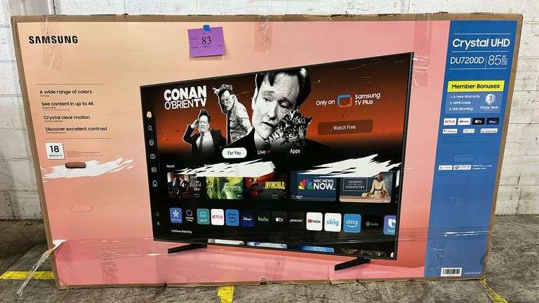 SAMSUNG 85" CRYSTAL UHD DU7200D SMART TV IN BOX - Earl's Auction Company