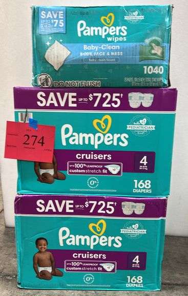 BOX OF PAMPERS BABY WIPES & (2) BOXES OF SIZE 4 DIAPERS - Earl's ...