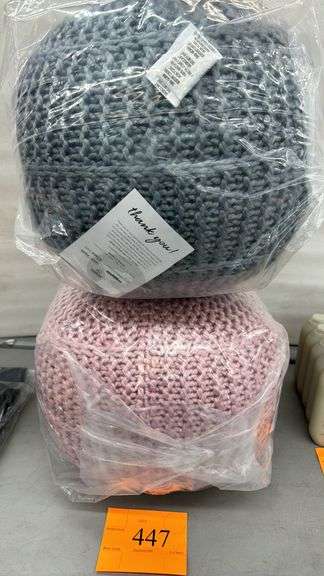 (2) SMALL KNIT OTTOMAN POUFS - Earl's Auction Company