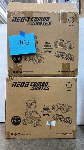 (2) PAIRS OF KIDS NEON COMBO SKATES IN BOXES - BLUE - Earl's Auction ...