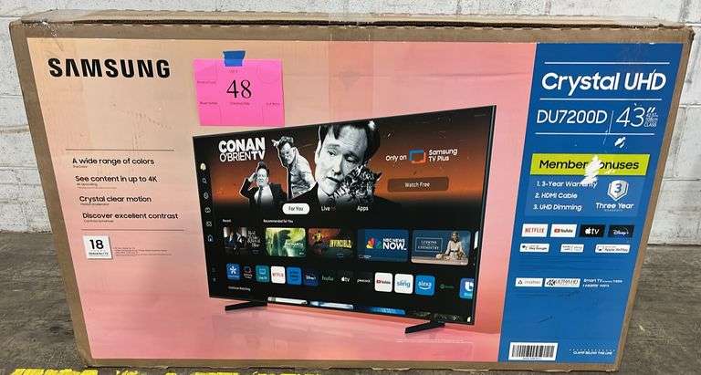 SAMSUNG 43" DU7200D CRYSTAL UHD TV IN BOX - Earl's Auction Company