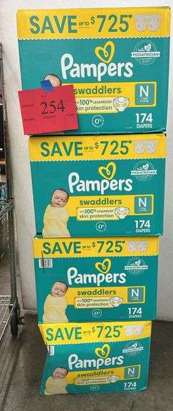 (4) BOXES OF PAMPERS DIAPERS - SIZE N - Earl's Auction Company