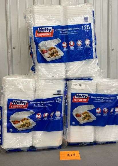 (3) PACKS OF HEFTY HINGED LID CONTAINERS - Earl's Auction Company