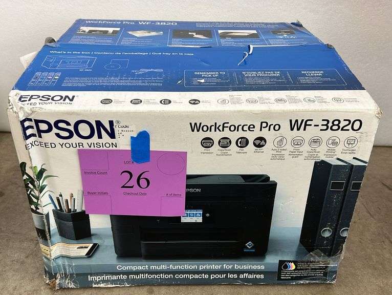 EPSON WORKFORCE PRO WF 3820 PRINTER IN BOX - Earl's Auction Company
