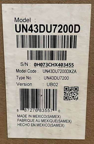 SAMSUNG 43" DU7200D CRYSTAL UHD TV IN BOX - Earl's Auction Company