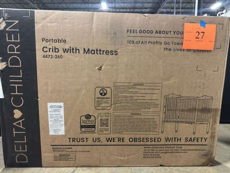 DELTA CHILDREN PORTABLE CRIB W/ MATTRESS IN BOX - Earl's Auction Company