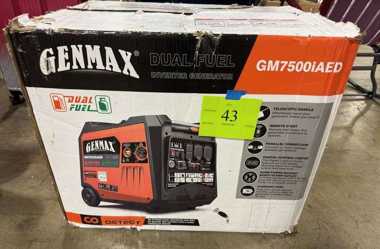 GENMAX GM7500IAED DUAL FUEL INVERTER GENERATOR IN BOX - Earl's Auction ...