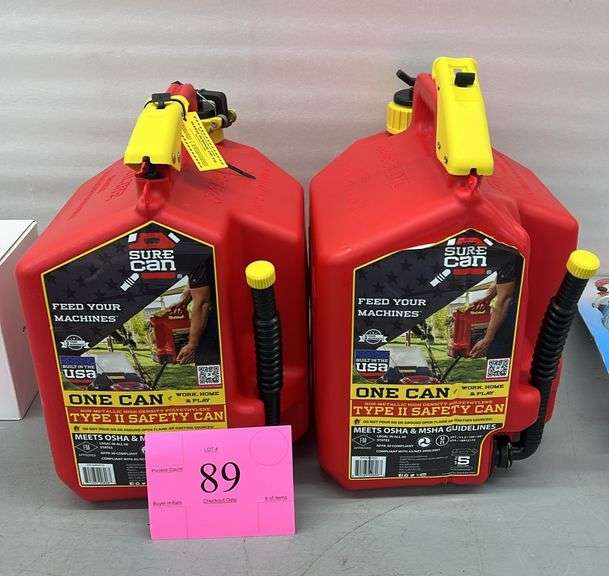 (2) SURE CAN 5 GAL JERRY CANS - Earl's Auction Company