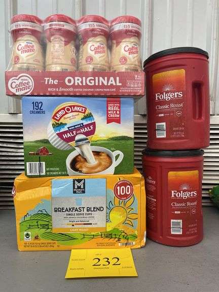5PC COFFEE LOT - CREAMER, K CUP PODS & FOLGERS - Earl's Auction Company