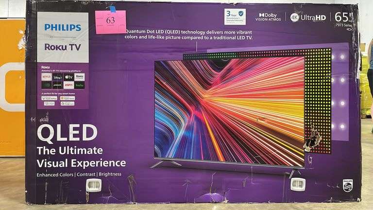 PHILIPS 65 " QLED 4K ULTRA HD ROKU TV IN BOX - Earl's Auction Company