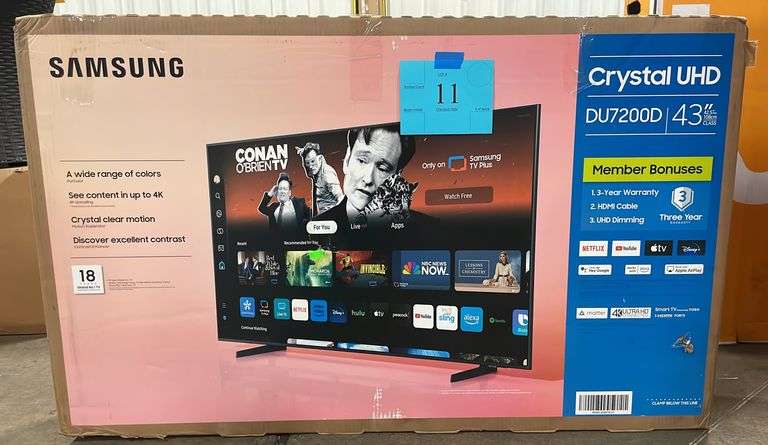 SAMSUNG 43" CRYSTAL UHD DU7200D SMART TV IN BOX - Earl's Auction Company