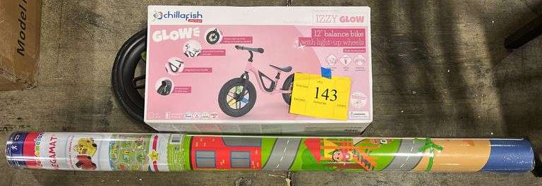 2PC KIDS TOYS LOT - COCOMELON MEGAMAT & IZZY GLOW BALANCE BIKE - Earl's Auction Company