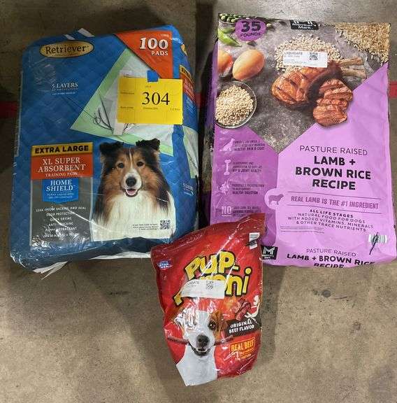 3PC DOG LOT - PADS, TREAT & FOOD - Earl's Auction Company