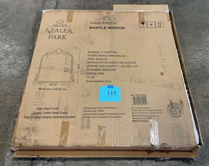 AZALEA PARK FILIGREE MANTLE MIRROR IN BOX - BLACK - Earl's Auction Company