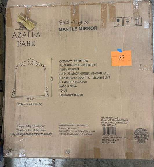 AZALEA PARK GOLD FILIGREE MANTLE MIRROR IN BOX - Earl's Auction Company