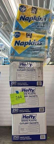 (2) PACKS OF NAPKINS & (3) BOXES OF PLASTIC CUTLERY PACKETS - Earl's ...