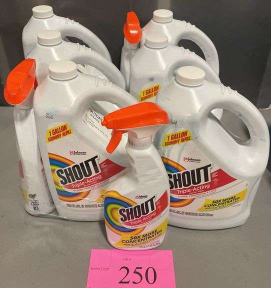 (6) JUGS OF SHOUT STAIN REMOVER & (3) SPRAY BOTTLES - Earl's Auction ...