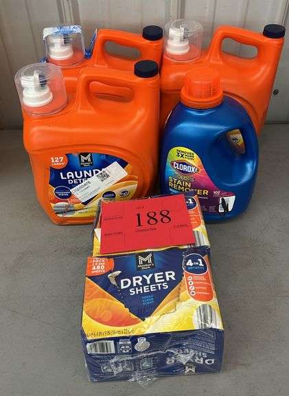 5PC LAUNDRY LOT - DETERGENT, STAIN REMOVER & DRYER SHEETS - Earl's Auction Company
