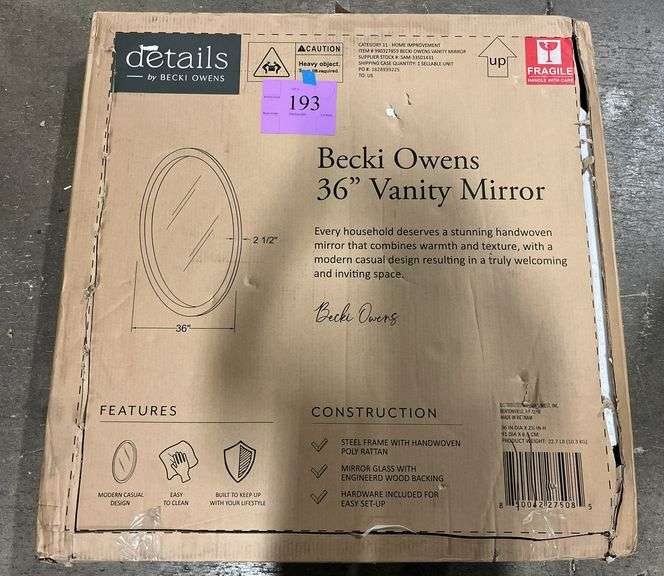 BECKI OWENS 36" VANITY MIRROR IN BOX - Earl's Auction Company