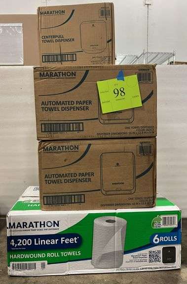 (3) MARATHON PAPER TOWEL DISPENSERS & ROLL TOWELS IN BOXES - Earl's ...