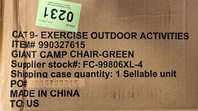 TIMBER RIDGE GIANT CAMP CHAIR IN BOX - GREEN - Earl's Auction Company