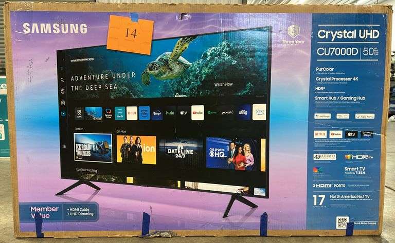 SAMSUNG 50" CU7000D CRYSTAL UHD 4K SMART TV IN BOX - Earl's Auction Company