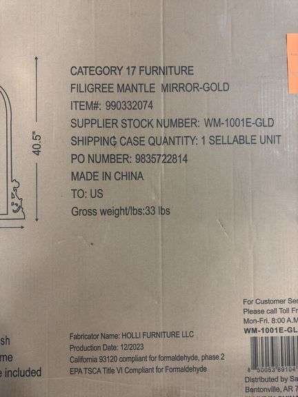 AZALEA PARK GOLD FILIGREE MANTLE MIRROR IN BOX - Earl's Auction Company