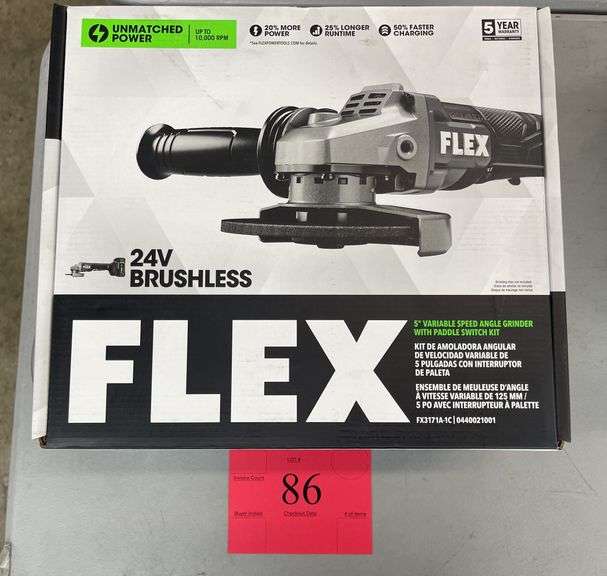 FLEX 24V BRUSHLESS 5" ANGLE GRINDER W/ PADDLE SWITCH KIT IN BOX - Earl ...