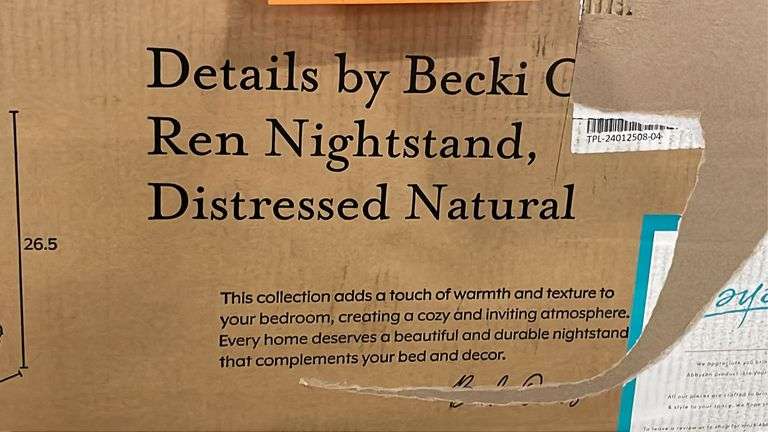 BECKI OWENS REN NIGHTSTAND IN BOX - DISTRESSED NATURAL - Earl's Auction Company