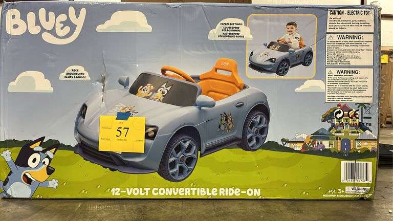 KIDS BLUEY 12V CONVERTIBLE RIDE ON IN BOX - Earl's Auction Company