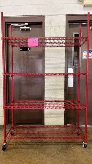 SEVILLE 4 TIER SHELVING RACK W/ WHEELS - RED - Earl's Auction Company