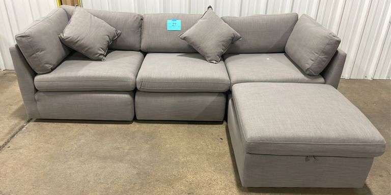 4PC TRANSITIONAL MODULAR SOFA W/ STORAGE OTTOMAN - GREY - Earl's ...